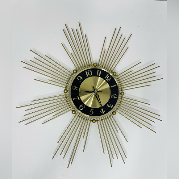 Wall Decor | Vintage Mcm Atomic Starburst Wall Clock Gold Very Rare ...